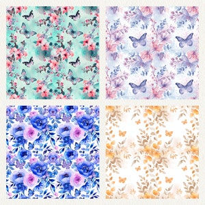 Floral Butterfly Pattern Seamless Digital Papers - Printable Scrapbook ...