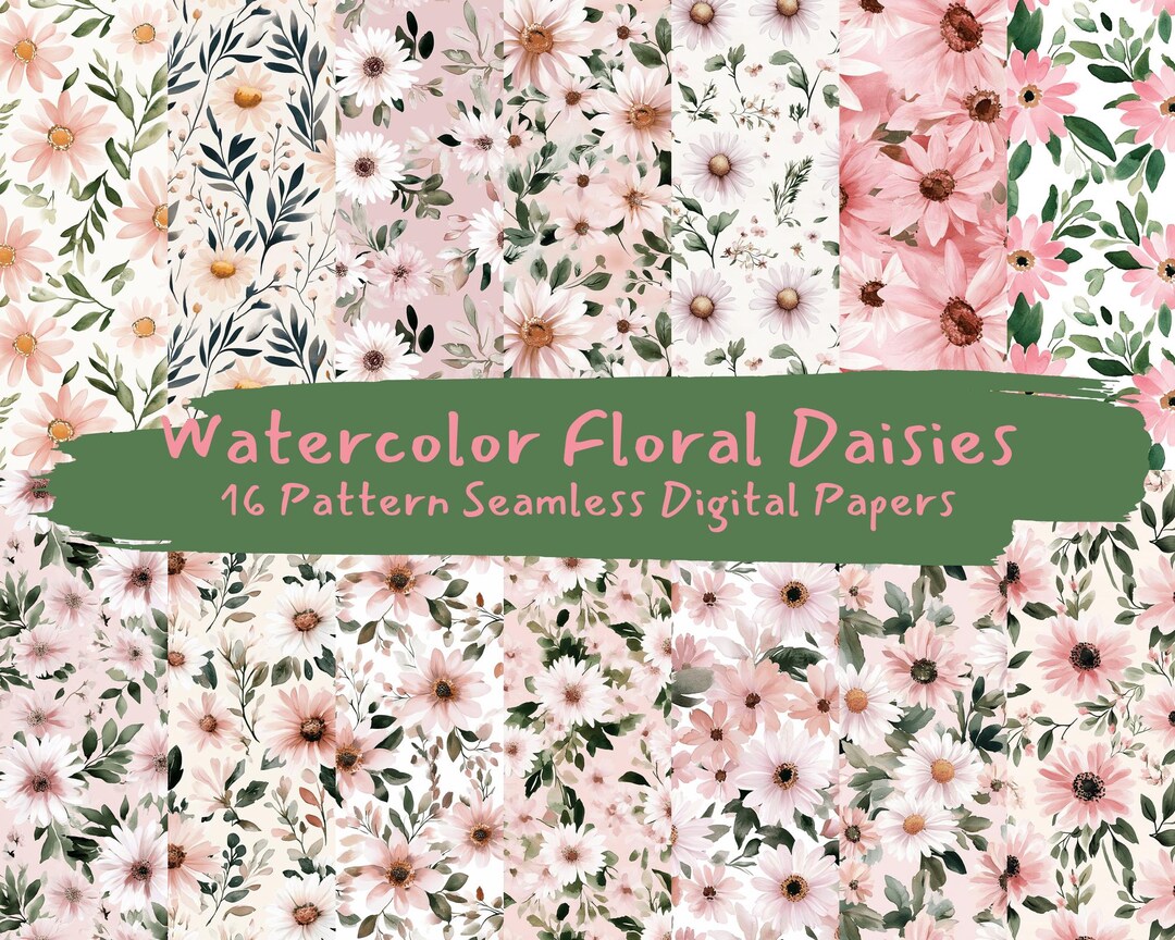 Watercolor Floral Daisies Pattern Seamless Digital Papers - Printable ...