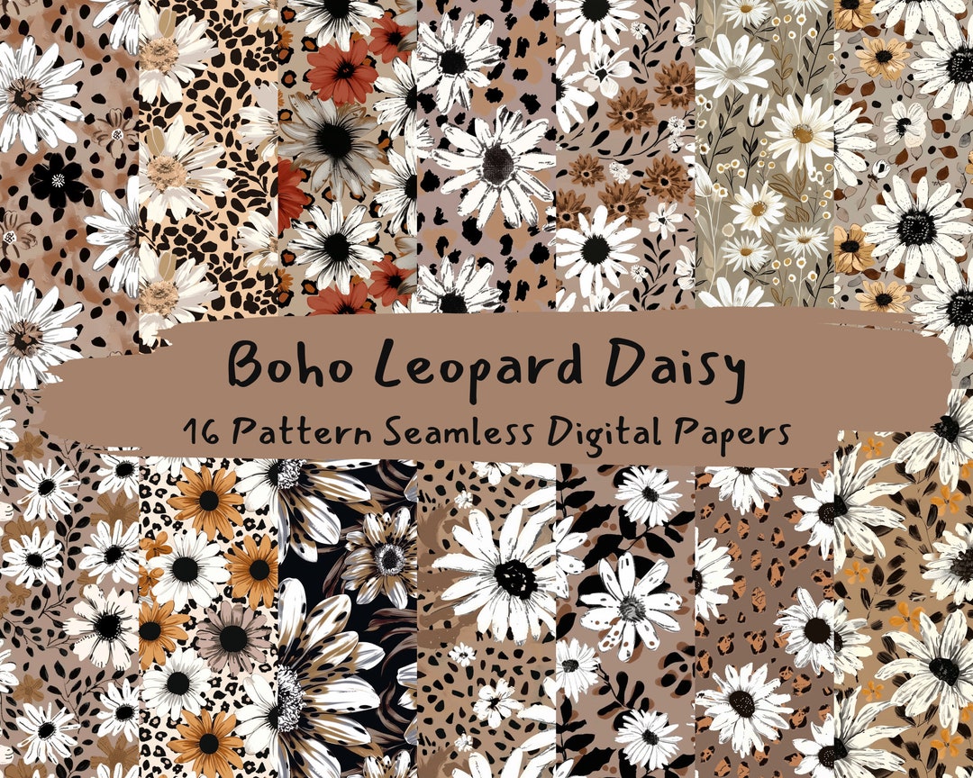 Boho Leopard Daisy Pattern Seamless Digital Papers - Printable ...
