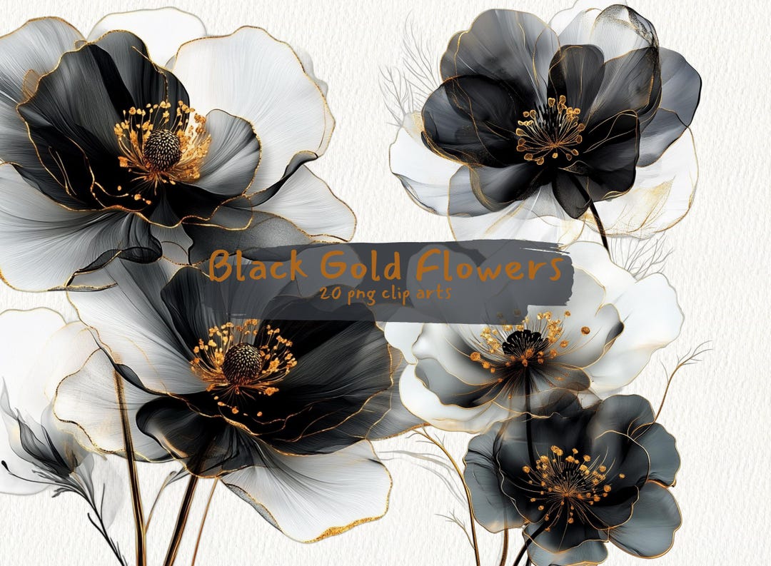 Black Gold Flowers Printable Clipart, Png Format, Transparent ...