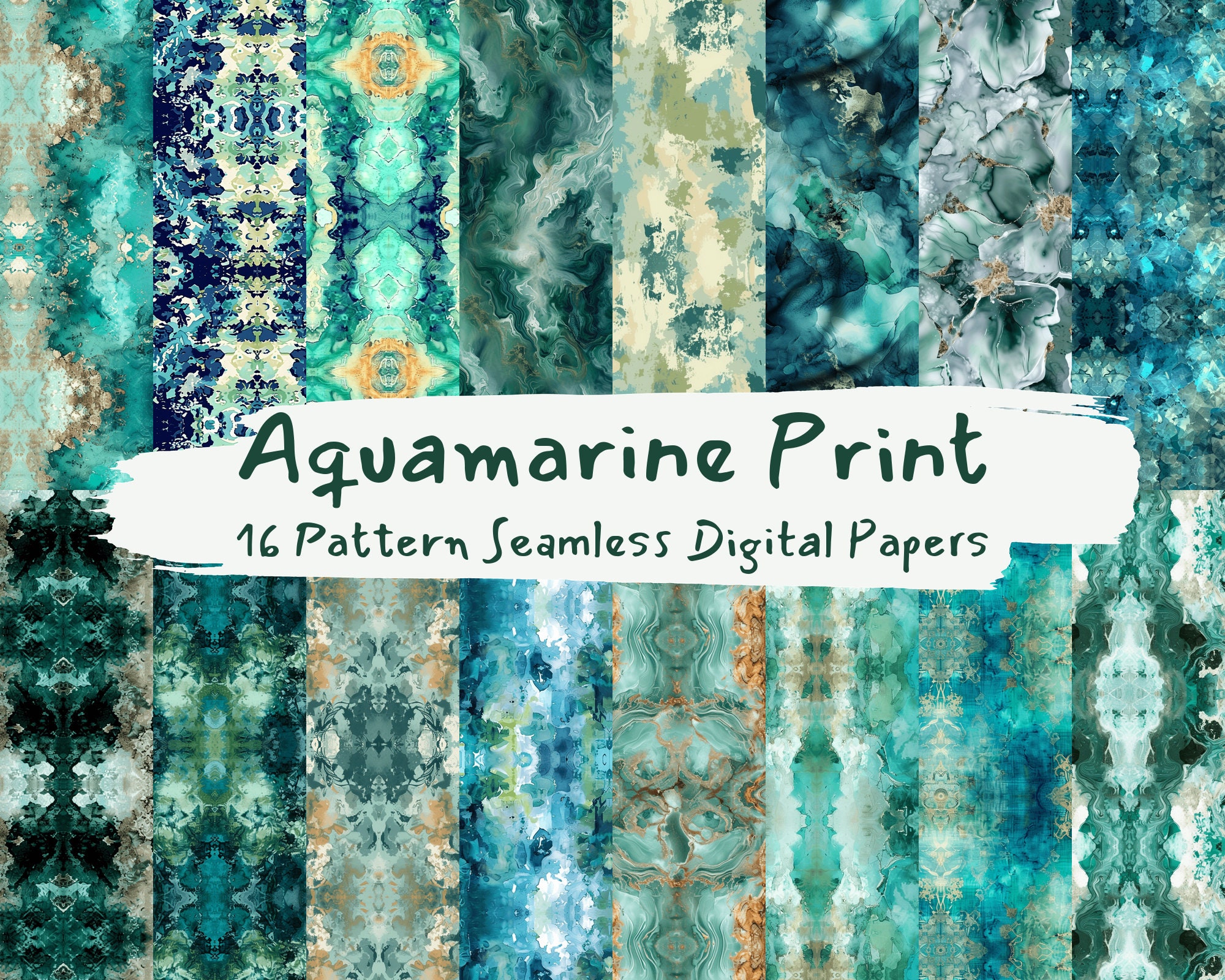 Aquamarine Print Pattern Seamless Digital Papers - Printable Scrapbook ...