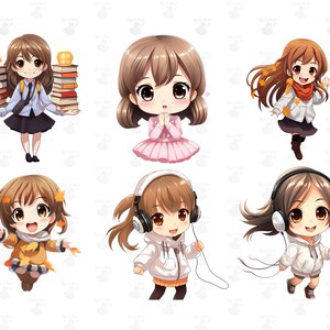 Cute Girl Cartoon Digital Printable Clipart Bundle in PNG Format ...