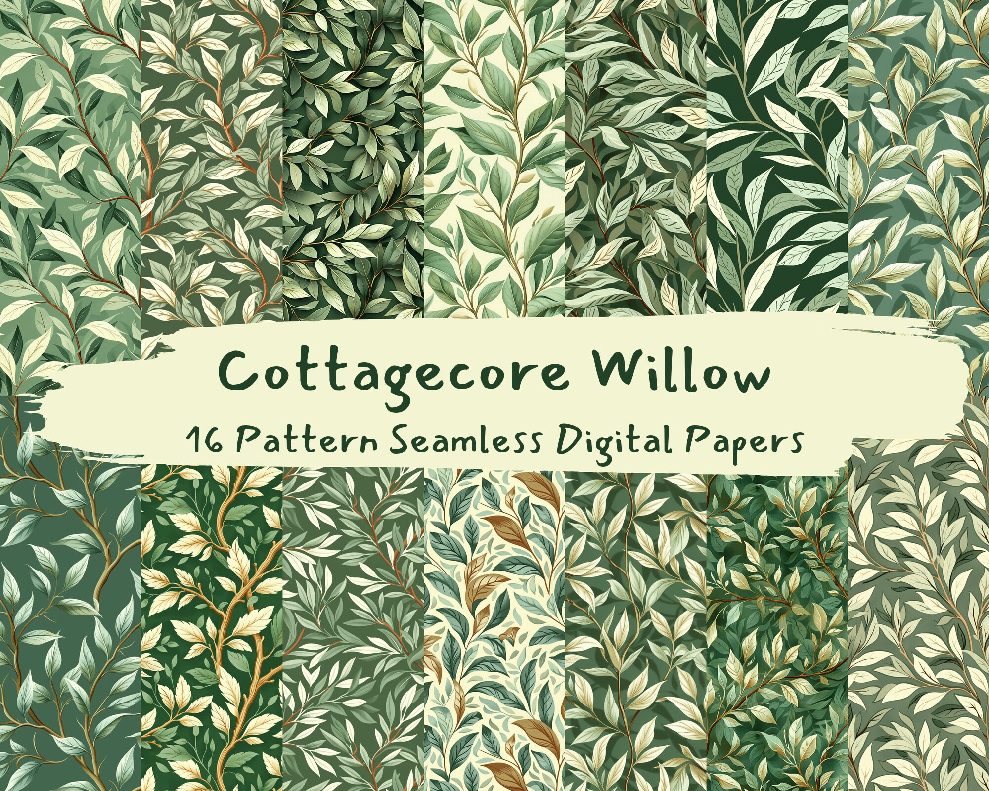 Cottagecore Willow Pattern Seamless Digital Papers Printable Scrapbook ...