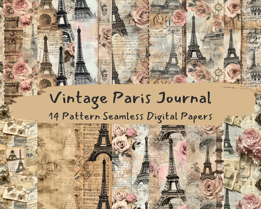 Vintage Paris Journal Pattern Seamless Digital Papers - Printable ...