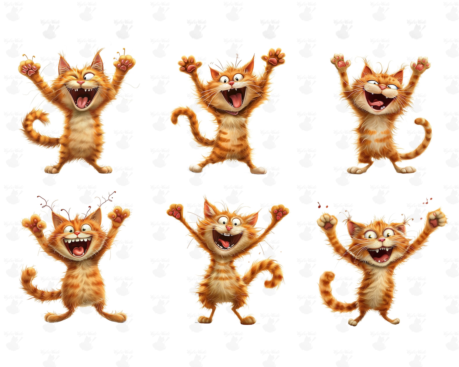 Crazy Cat Digital Printable Clipart Bundle in PNG Format Transparent ...