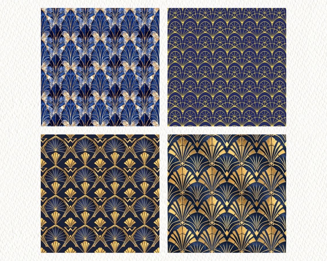 Navy Gold Geometric Pattern Seamless Digital Papers - Printable ...
