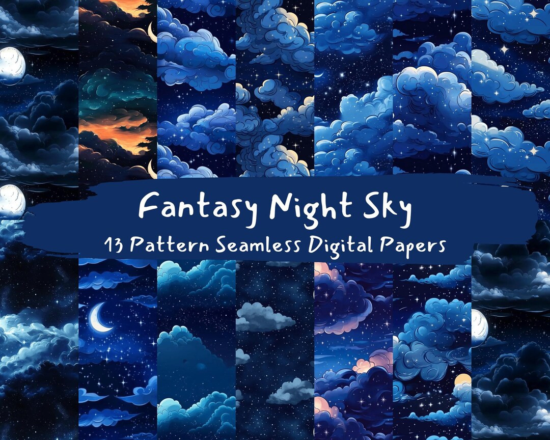 Fantasy Night Sky Pattern Seamless Digital Papers - Printable Scrapbook ...