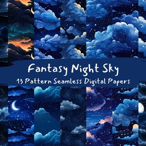 Fantasy Night Sky Pattern Seamless Digital Papers - Printable Scrapbook ...