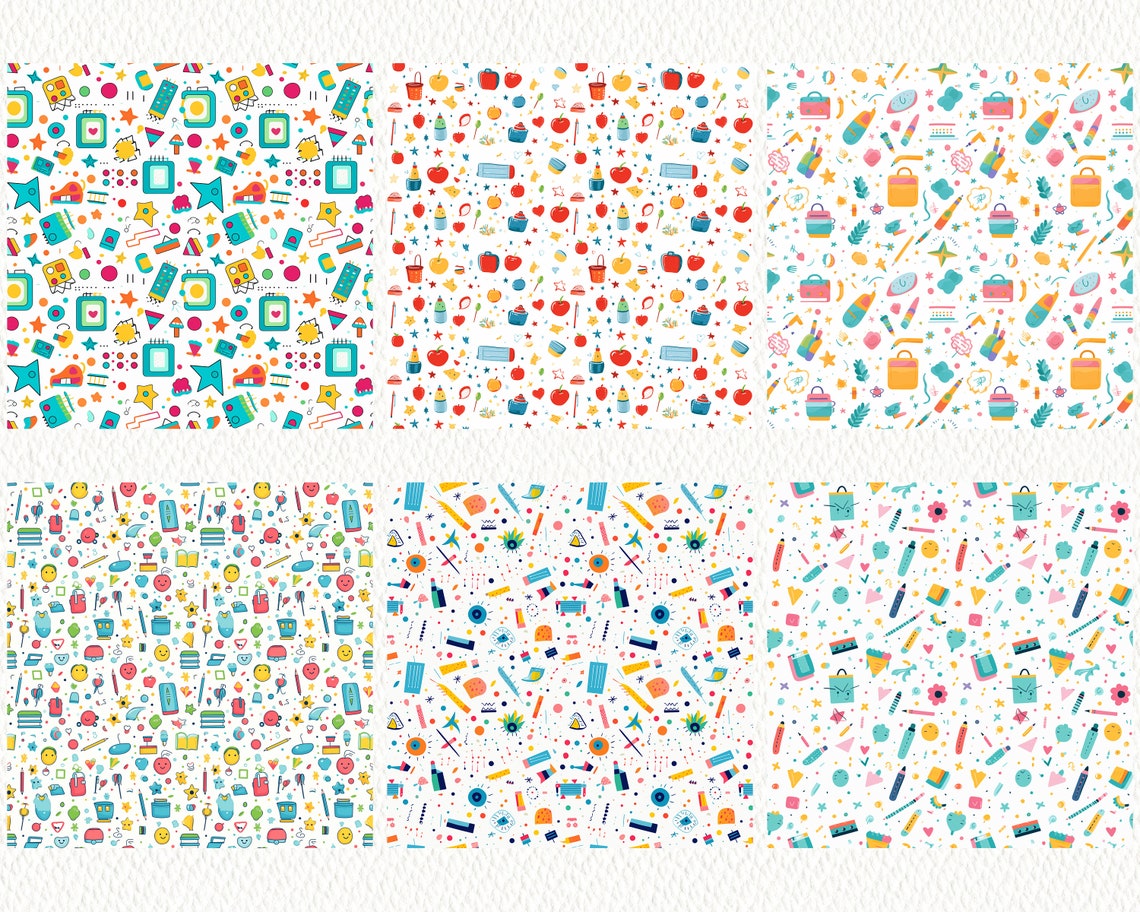 Kids School Supply Pattern Seamless Digital Papers - Tile Patterns ...