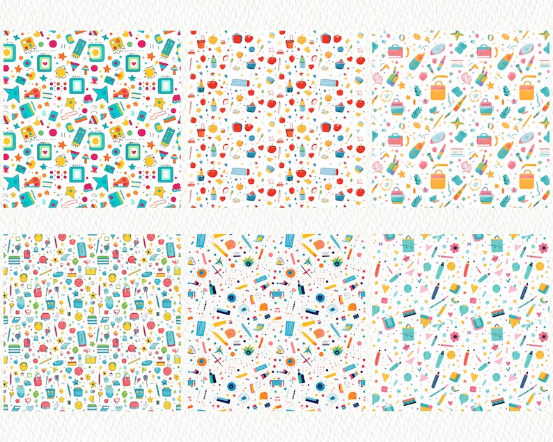 Kids School Supply Pattern Seamless Digital Papers Tile Patterns ...