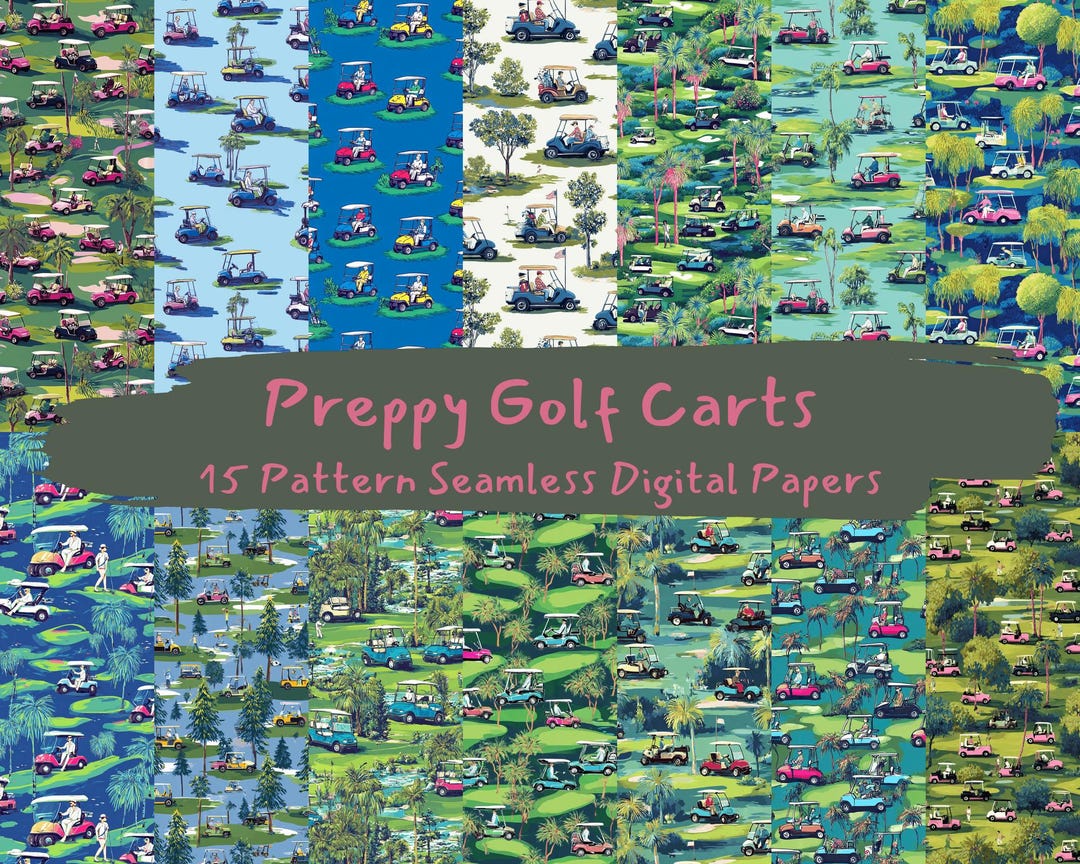 Preppy Golf Carts Pattern Seamless Digital Papers - Printable Scrapbook ...