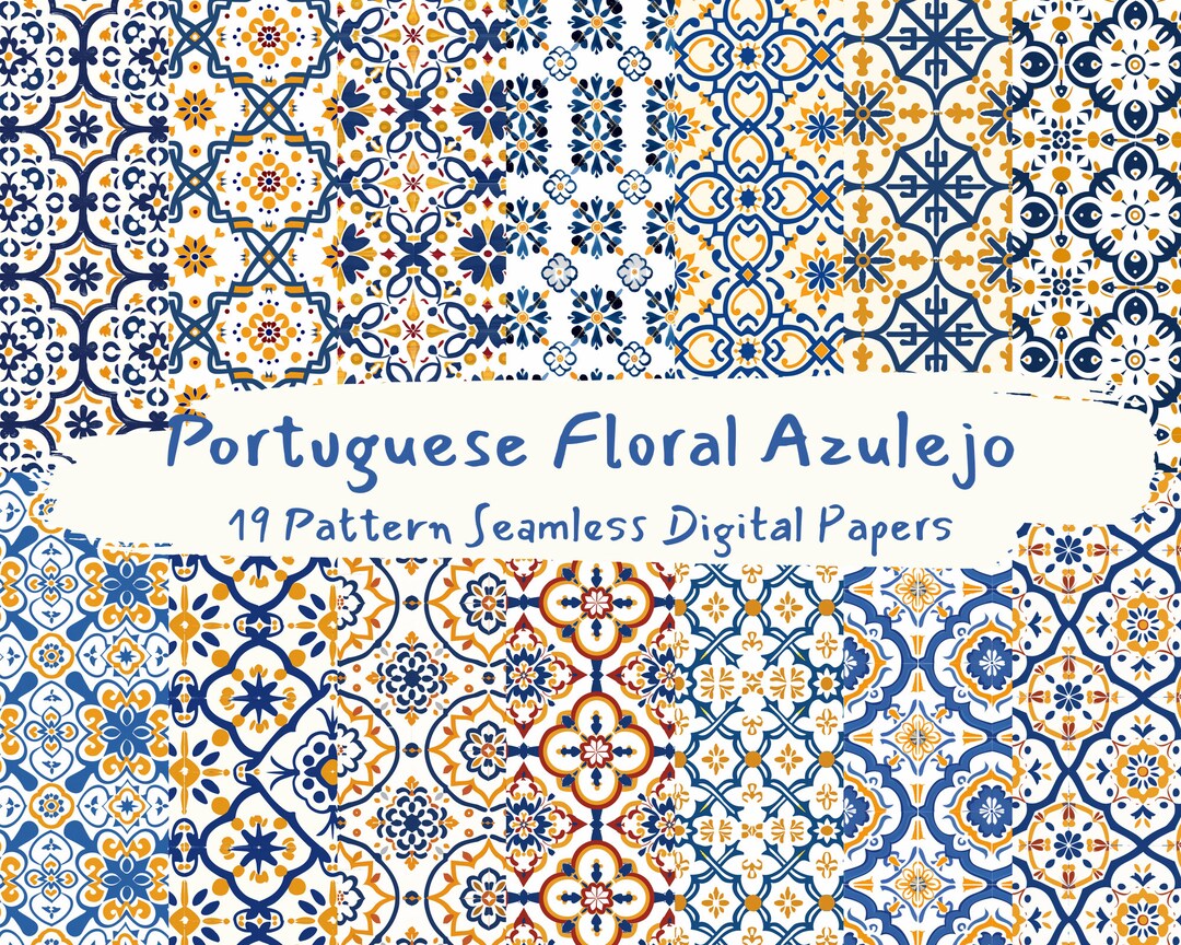 Portuguese Floral Azulejo Pattern Seamless Digital Papers - Printable Scrapbook Paper Instant ...