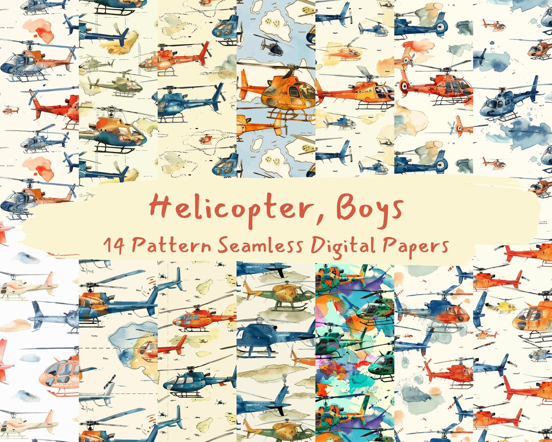 Helicopter, Boys Pattern Seamless Digital Papers - Printable Scrapbook ...