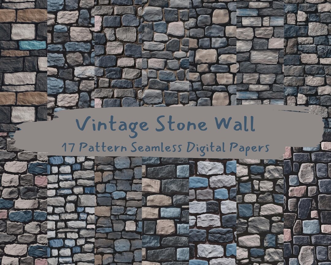 Vintage Stone Wall Pattern Seamless Digital Papers - Printable ...