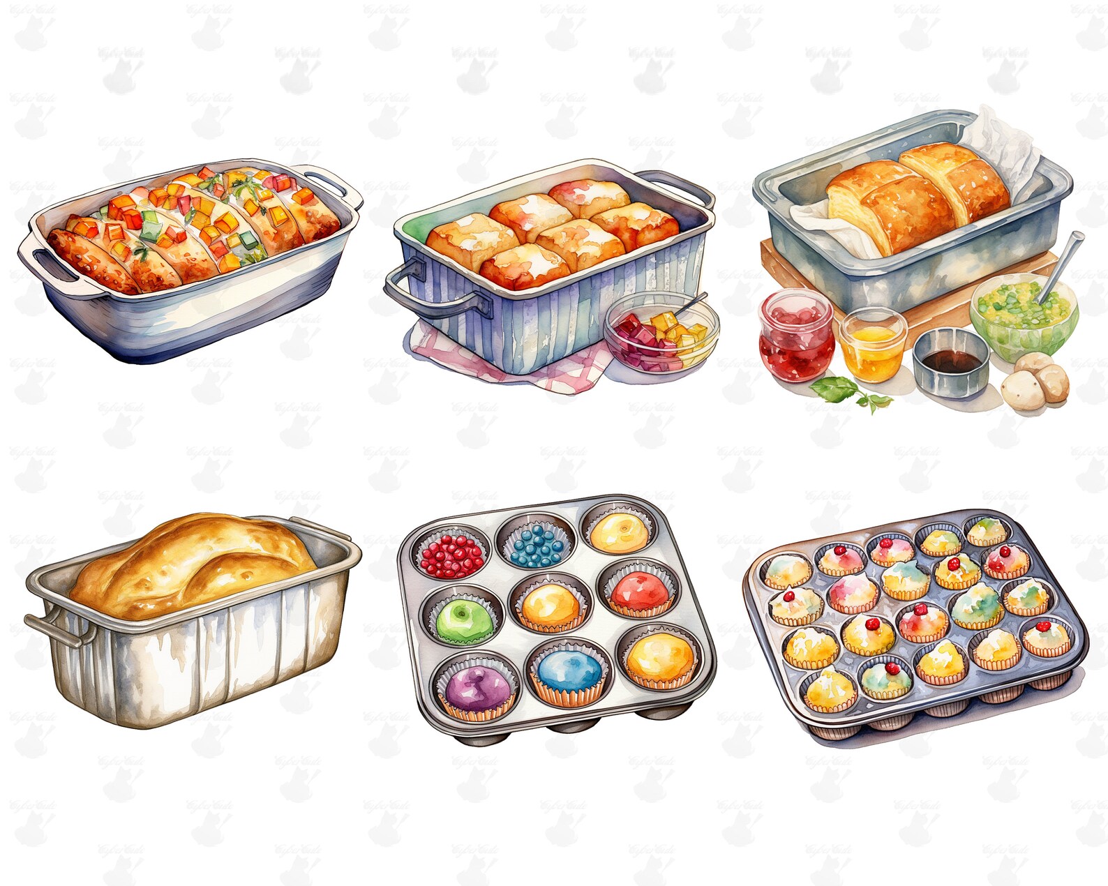 Watercolor Bakeware Digital Printable Clip Art Graphics in - Etsy