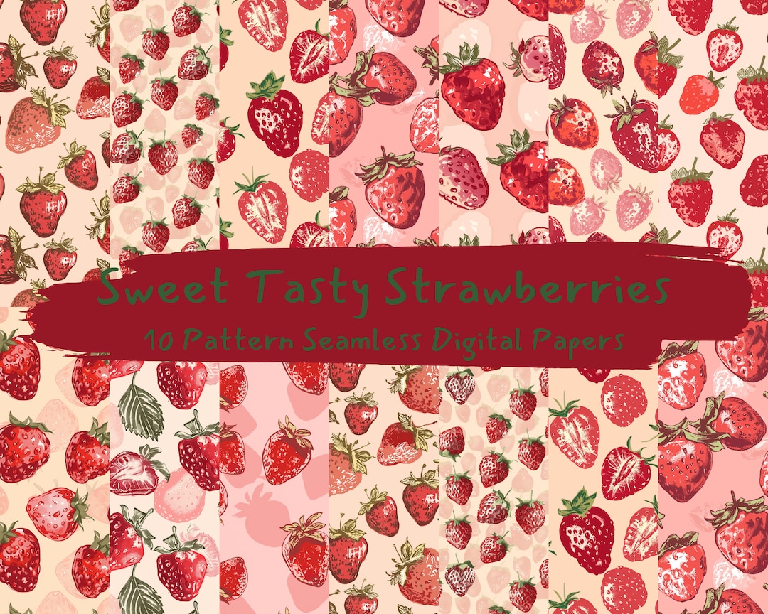 Sweet Tasty Strawberries Pattern Seamless Digital Papers printable ...