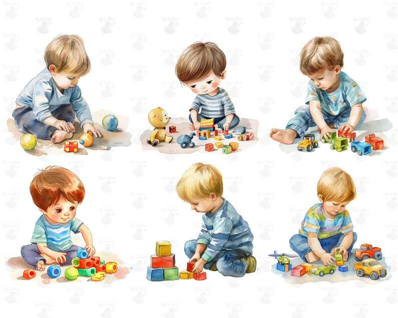 Little Boy W Toy Digital Printable Clipart Bundle in PNG Format ...