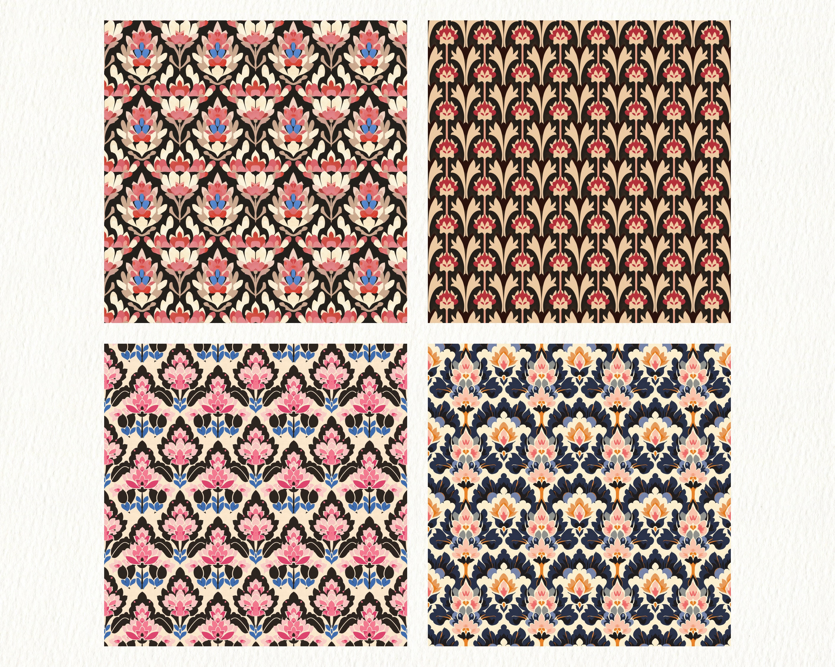 Flower Palmette Pattern Seamless Digital Papers - Printable Scrapbook ...