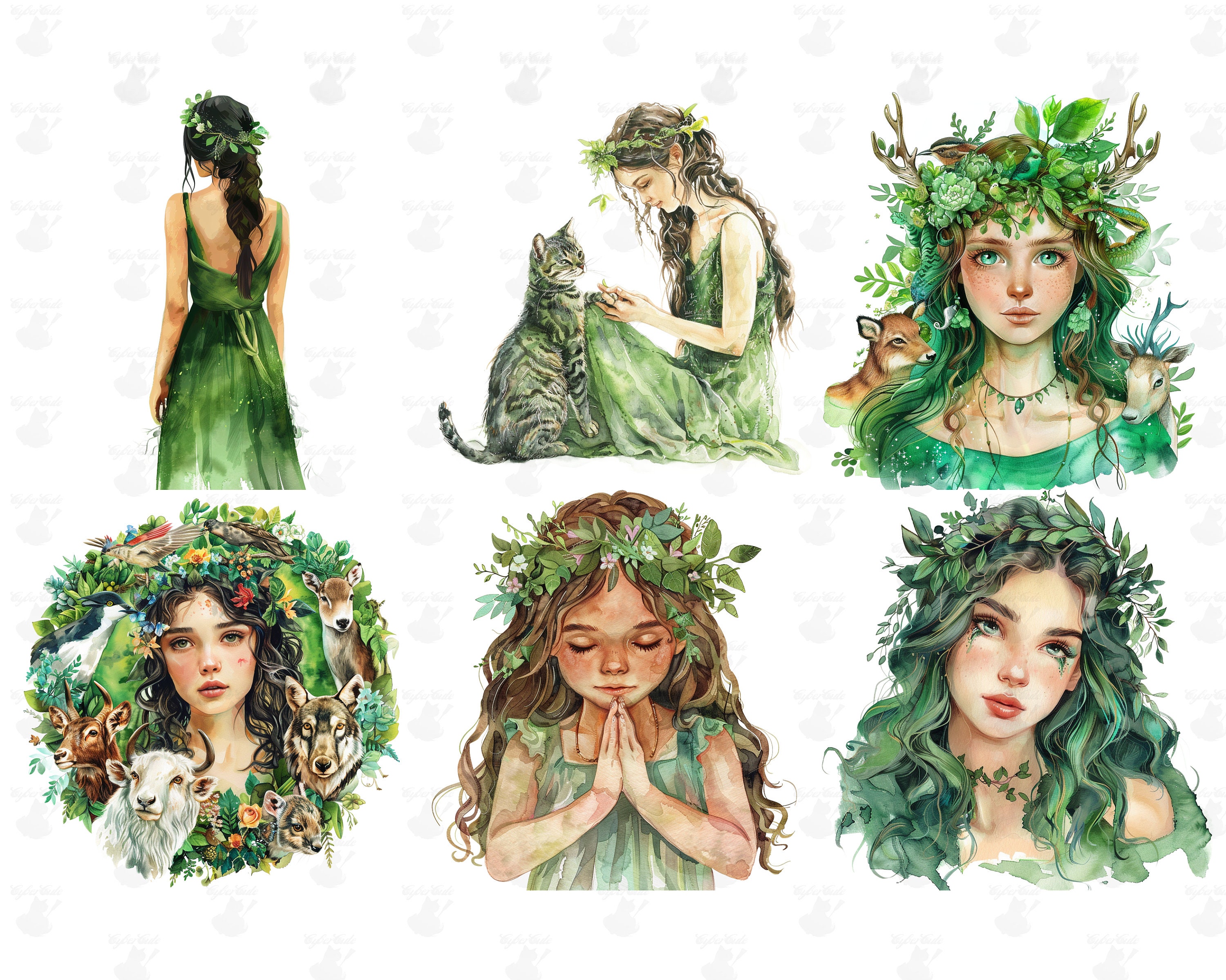 Green Greek Goddess Digital Printable Clipart Bundle in PNG Format ...
