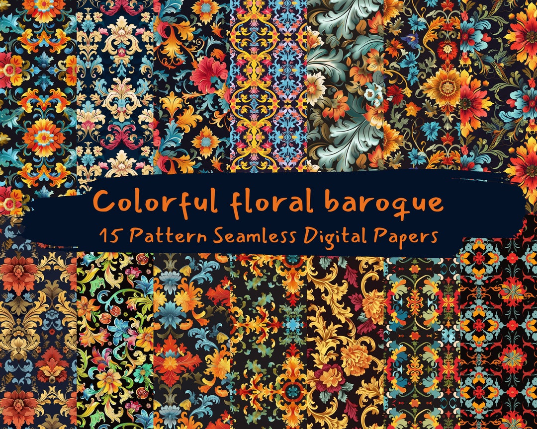 Colorful Floral Baroque Pattern Seamless Digital Papers - Printable ...