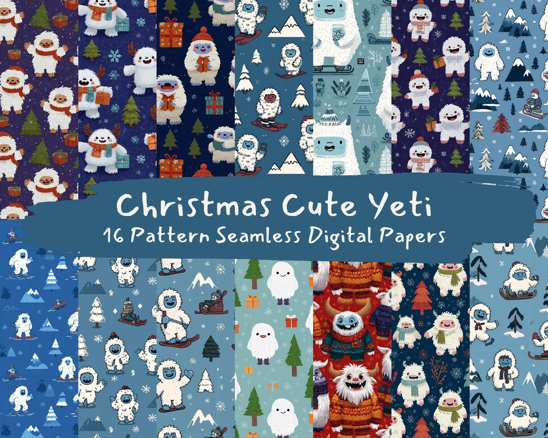 Christmas Cute Yeti Pattern Seamless Digital Papers - Printable ...