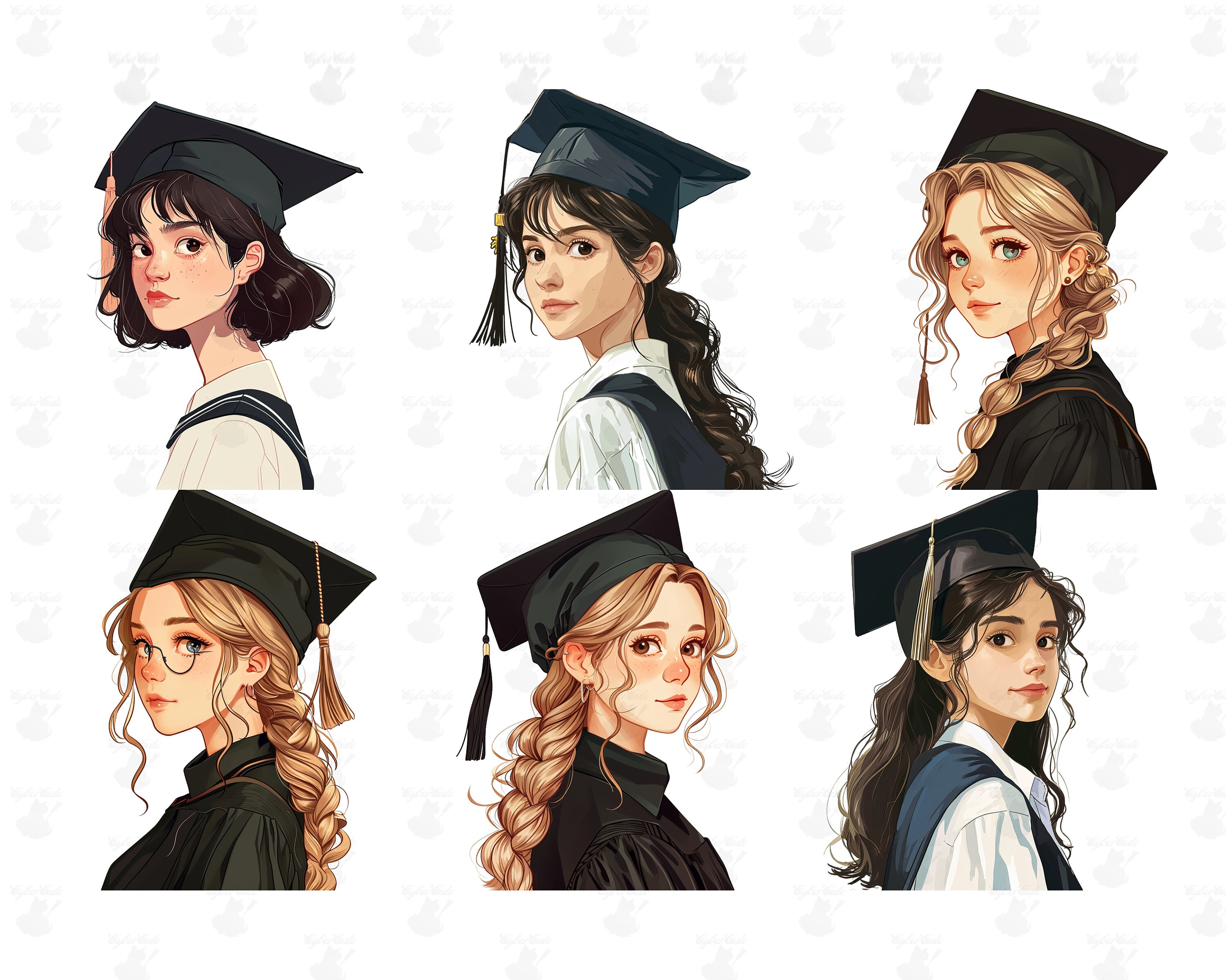 Graduation Girl Digital Printable Clipart Bundle in PNG Format ...