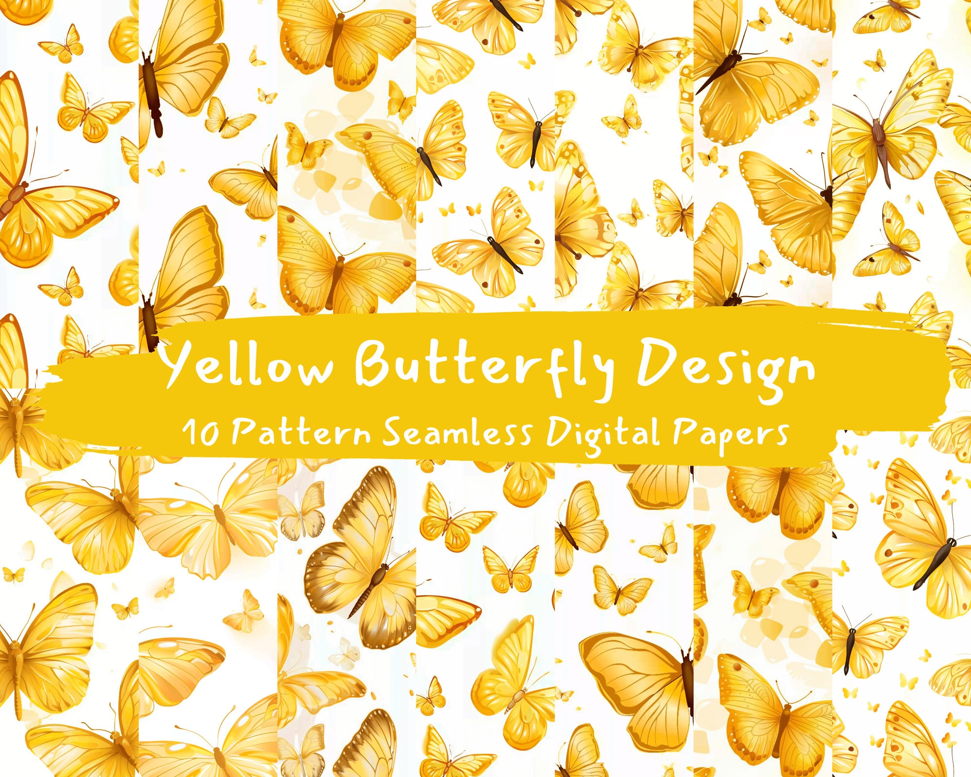 Yellow Butterfly Design Pattern Seamless Digital Papers Printable ...