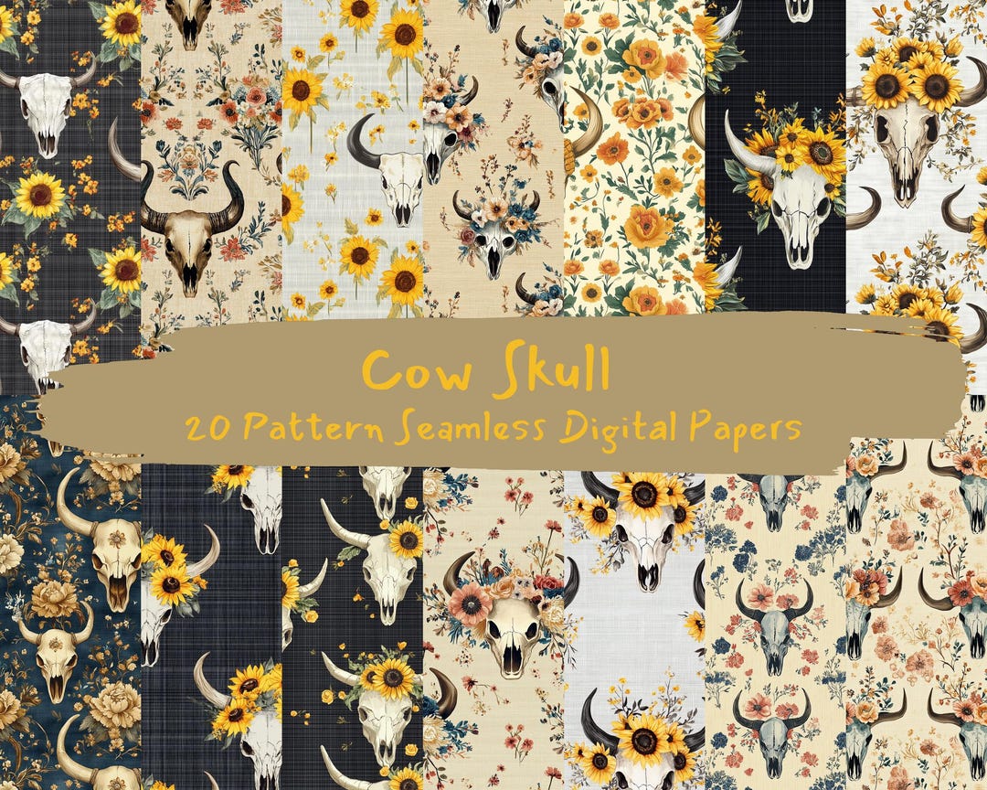 Cow Skull Pattern Seamless Digital Papers - Printable Scrapbook Paper ...