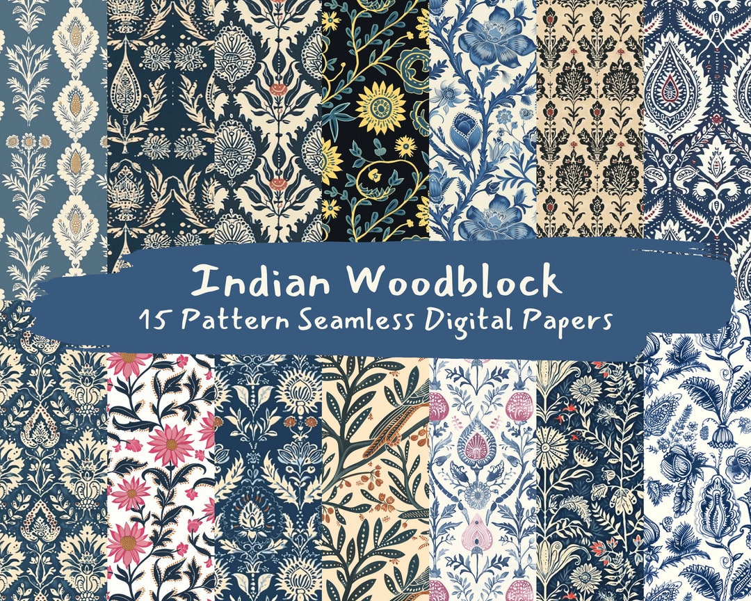 Indian Woodblock Pattern Seamless Digital Papers - Printable Scrapbook ...