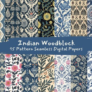 Indian Woodblock Pattern Seamless Digital Papers - Printable Scrapbook ...