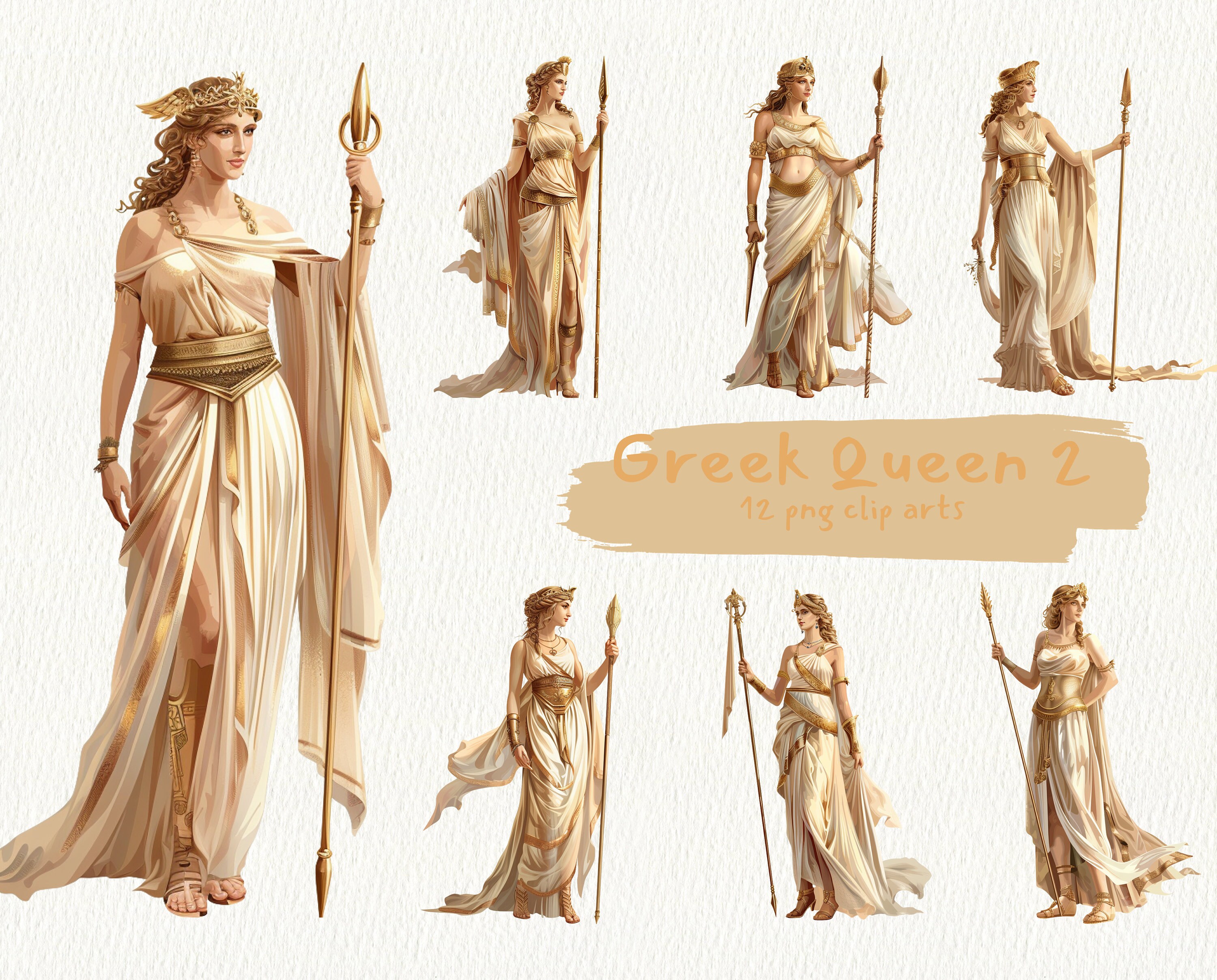 Greek Queen Digital Printable Clipart Bundle in PNG Format Transparent ...