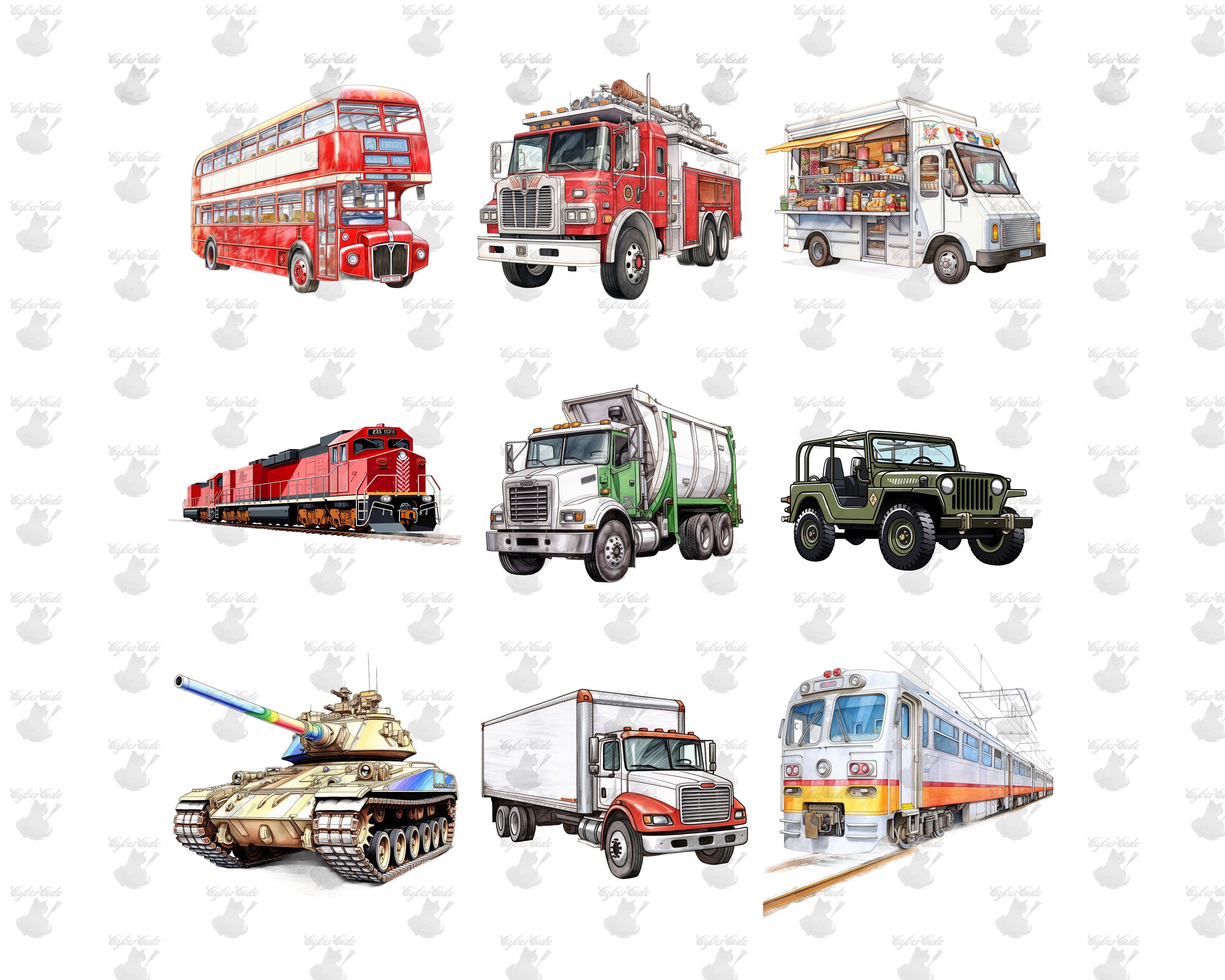 Utility Cars, Digital Clipart Bundle in PNG Format Transparent ...