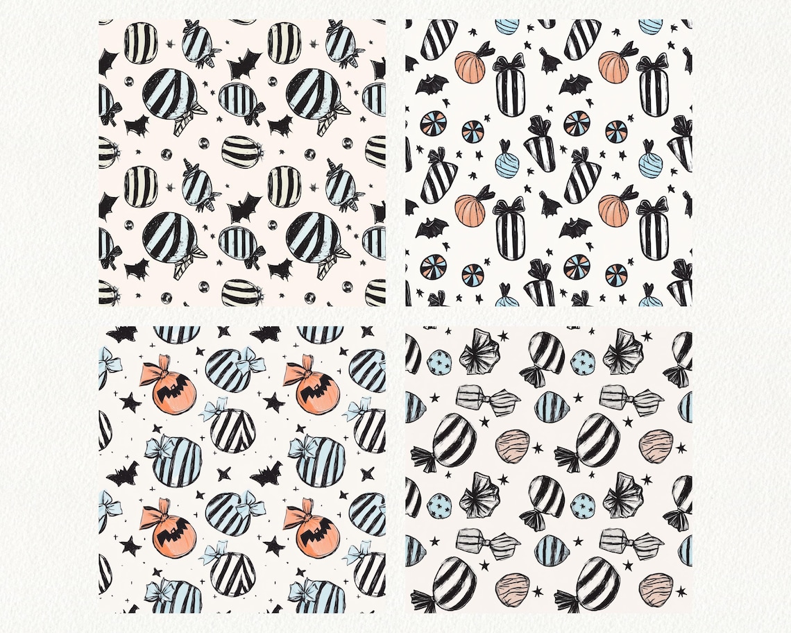 Halloween Candy Pattern Seamless Digital Papers - Printable Scrapbook ...
