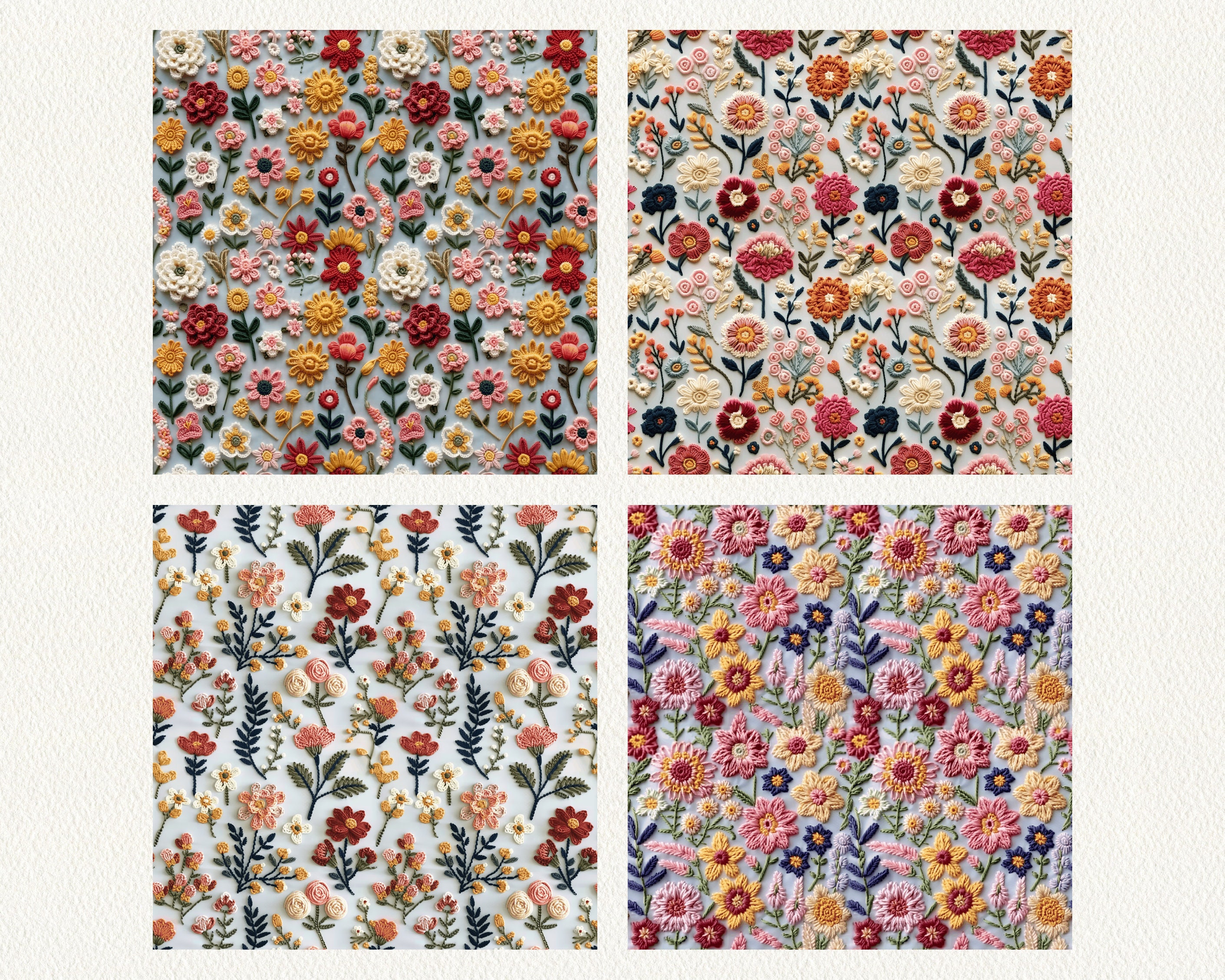 Boho Floral Embroidery Pattern Seamless Digital Papers Printable ...