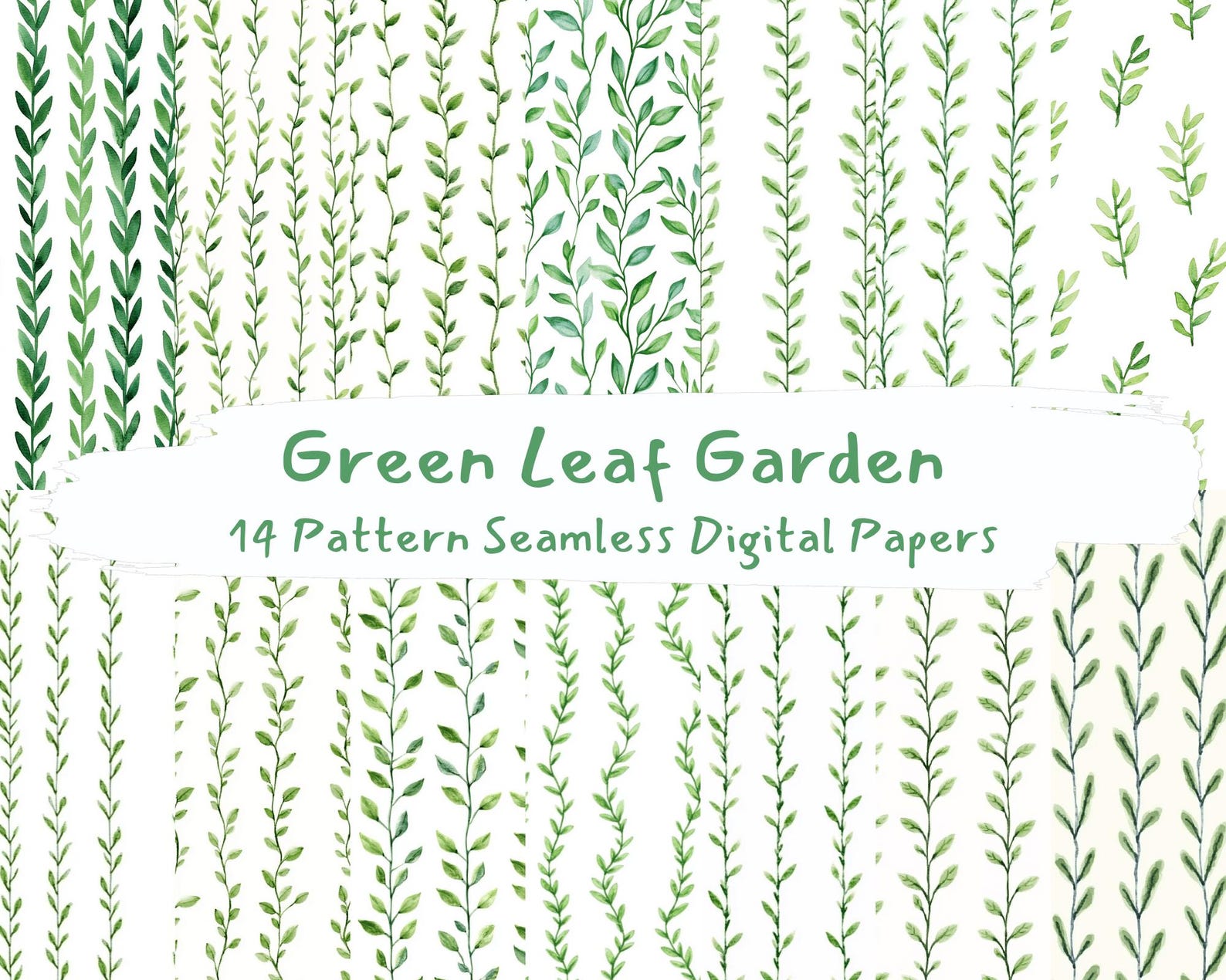 Green Leaf Garden Pattern Seamless Digital Papers Printable Scrapbook ...