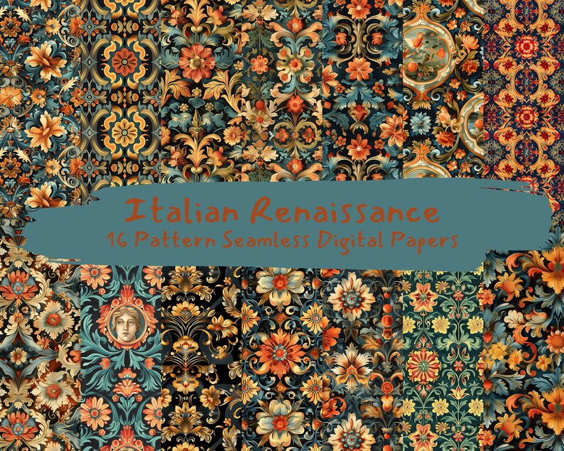 Italian Renaissance Pattern Seamless Digital Papers Printable Scrapbook ...
