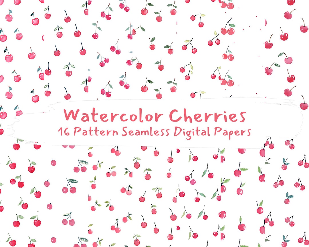 Watercolor Cherries Pattern Seamless Digital Papers - Printable ...