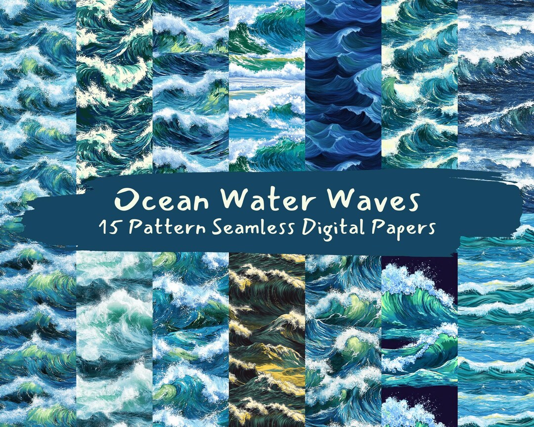 Ocean Water Waves Pattern Seamless Digital Papers - Printable Scrapbook ...