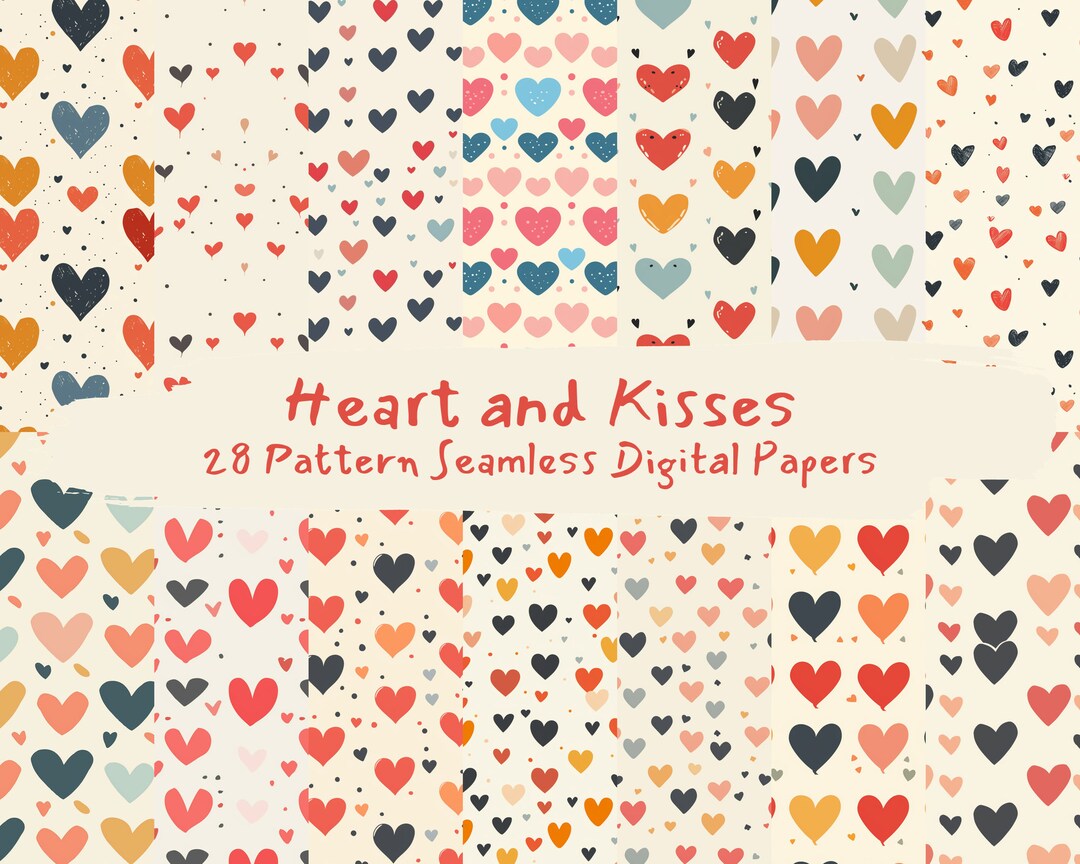 Heart and Kisses Pattern Seamless Digital Papers - Printable Scrapbook ...
