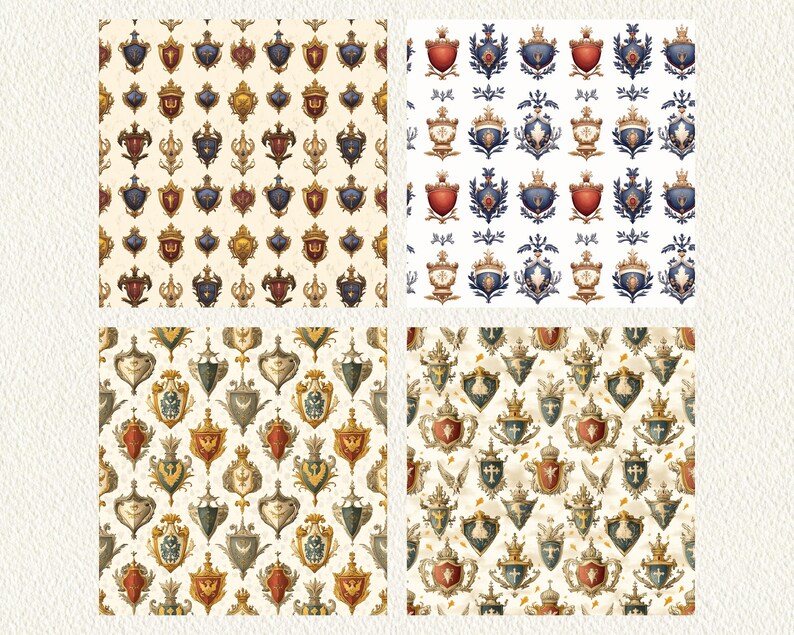 Fantasy Royal Crests Pattern Seamless Digital Papers - Printable ...