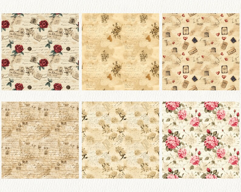 Vintage Love Letter Pattern Seamless Digital Papers Tile Patterns ...