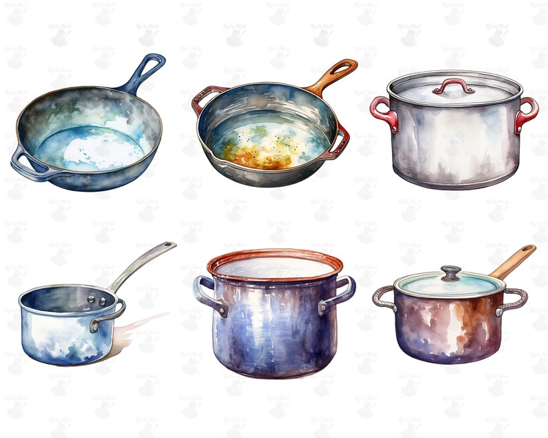 Watercolor Cookware Digital Printable Clipart Bundle in PNG Format ...