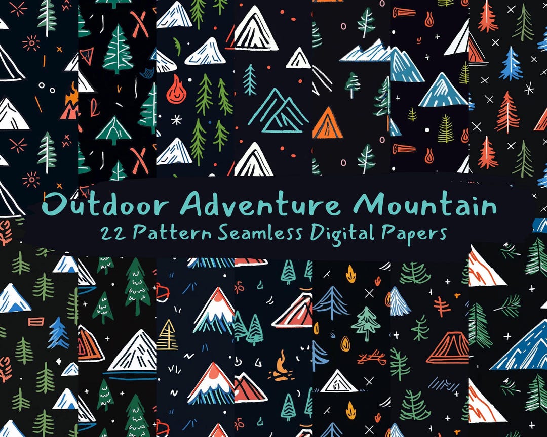 Outdoor Adventure Mountain Pattern Seamless Digital Papers - Printable ...
