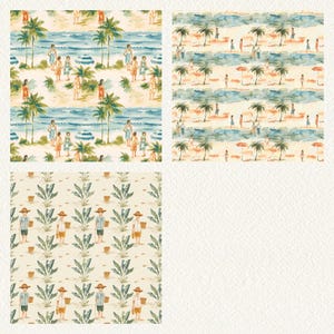 Vintage Beach Watercolor Pattern Seamless Digital Papers - Printable ...