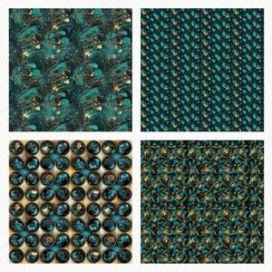 Teal Gold Shimmer Pattern Seamless Digital Papers - Printable Scrapbook ...