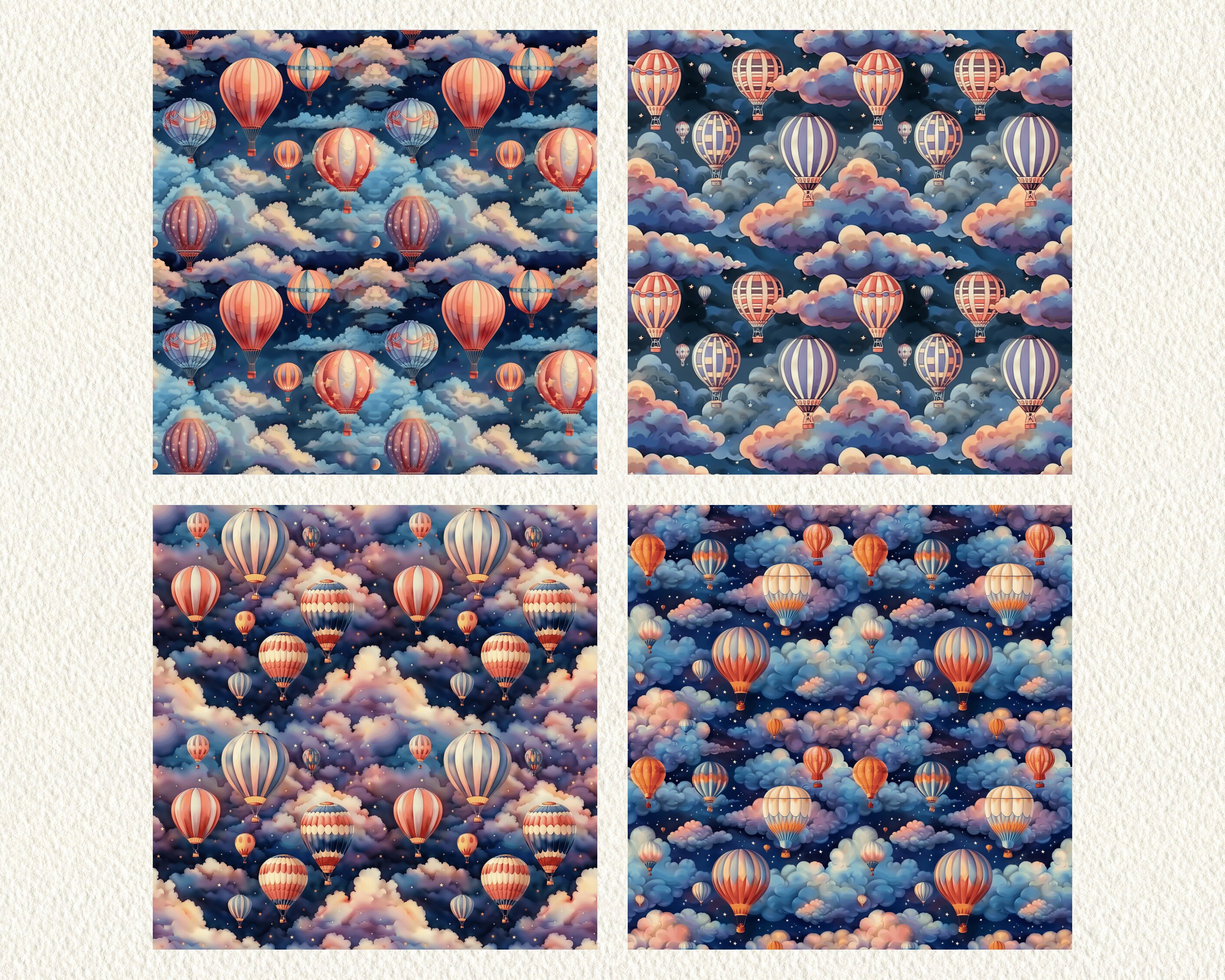Hot Air Balloons Pattern Seamless Digital Papers Printable Scrapbook ...