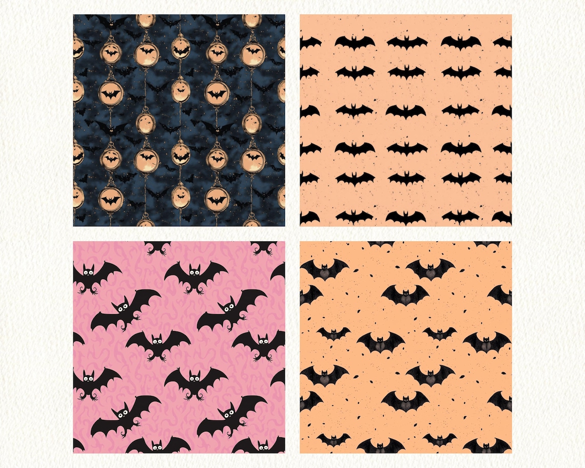 Halloween Bats Pattern Seamless Digital Papers - Printable Scrapbook ...