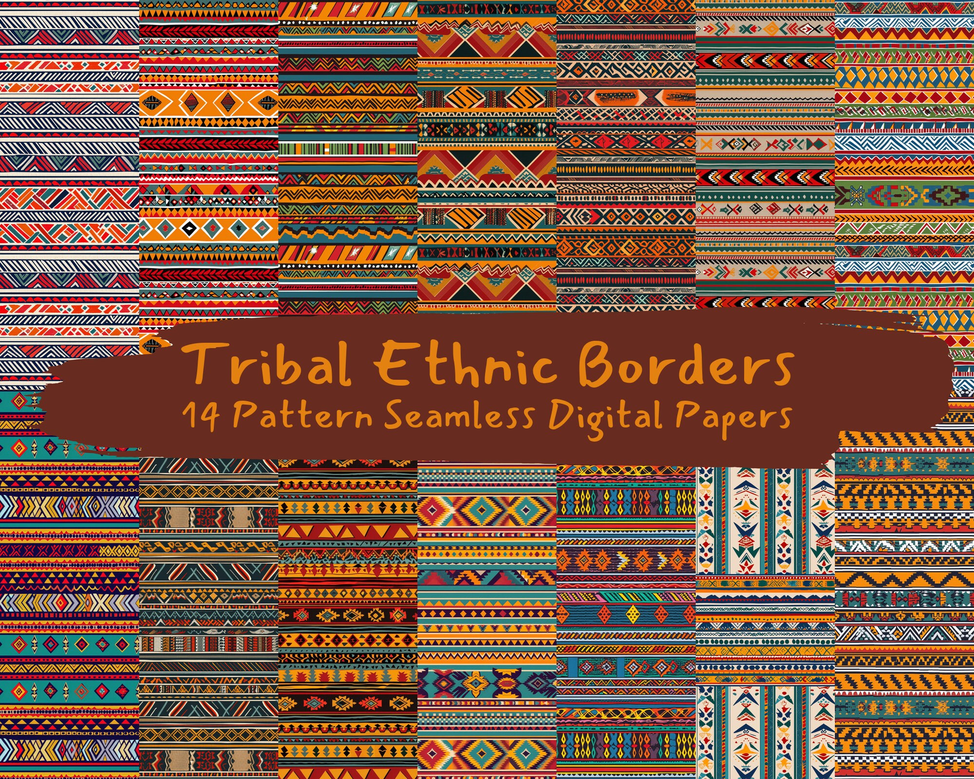 Tribal Ethnic Borders Pattern Seamless Digital Papers Printable ...