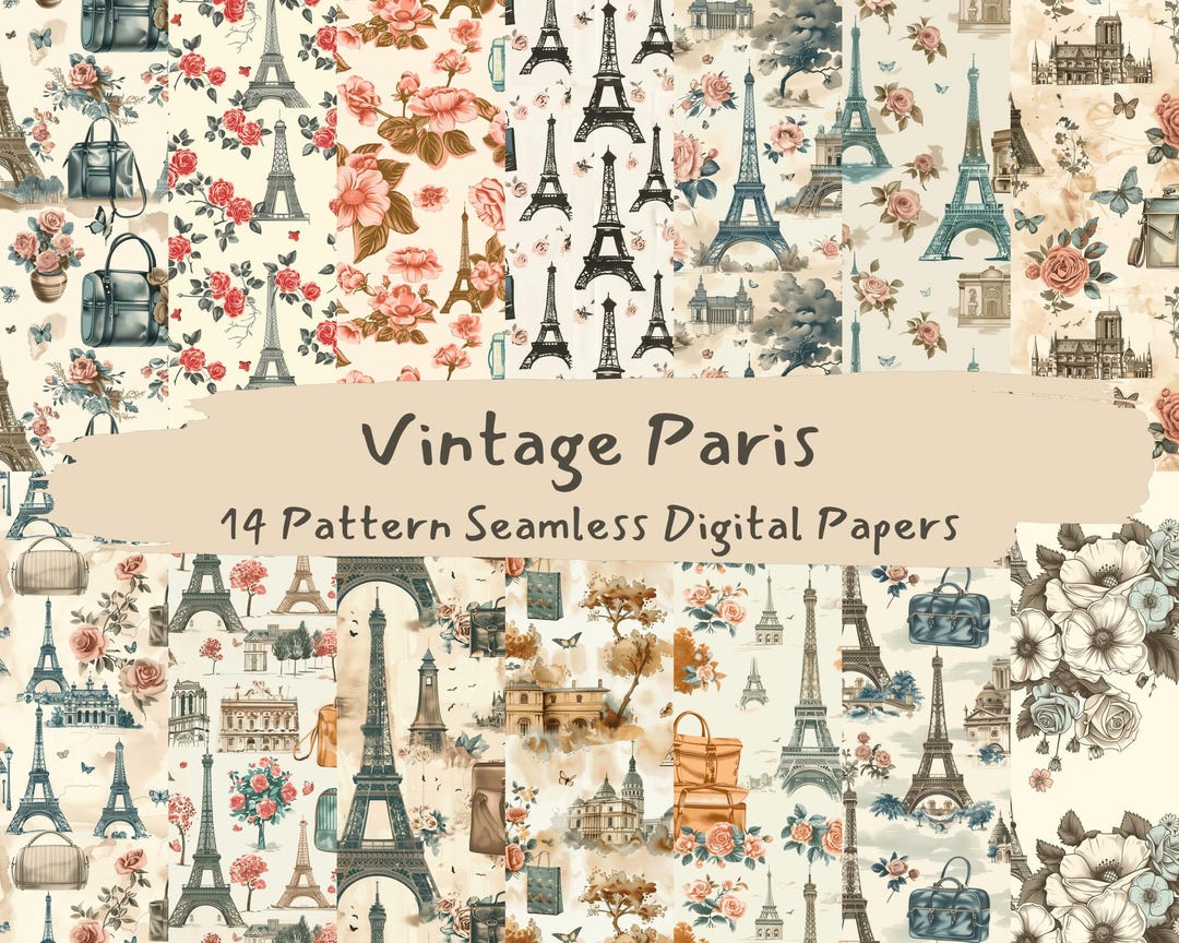 Vintage Paris Pattern Seamless Digital Papers - Printable Scrapbook ...