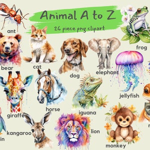 Animal A to Z, Alphabet Digital Printable Clipart Bundle PNG Formats ...